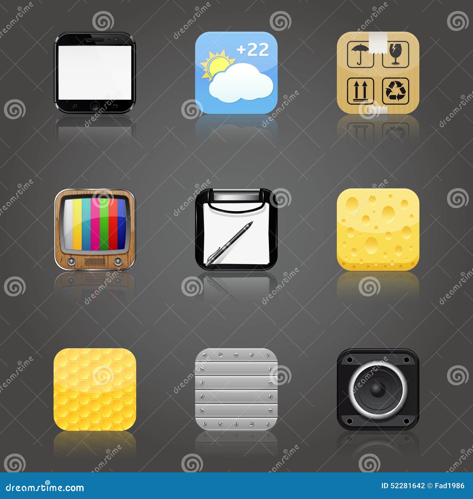 Apps icons with reflection stock vector. Illustration of modern - 52281642