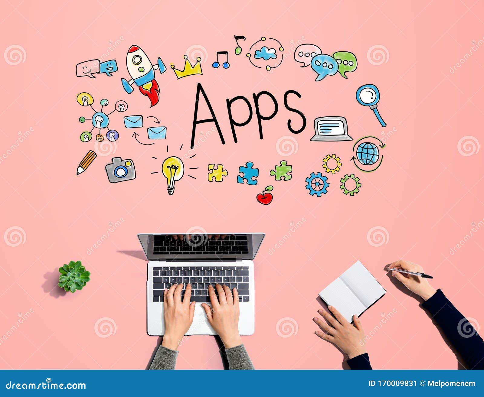 Apps with People Working Together Stock Illustration - Illustration of ...