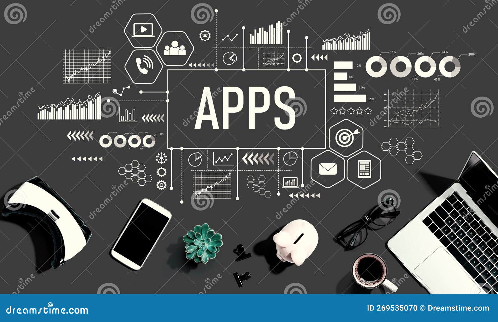 Apps Theme with Electronic Gadgets and Office Supplies Stock Illustration - Illustration of ...