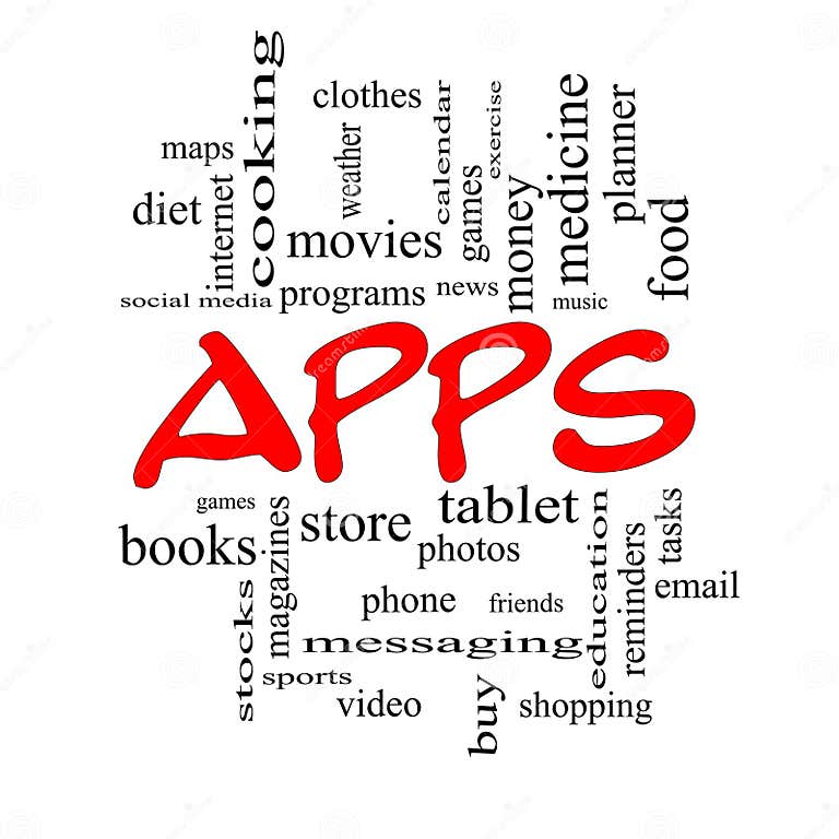 Apps Word Cloud Concept in Red Caps Stock Illustration - Illustration ...