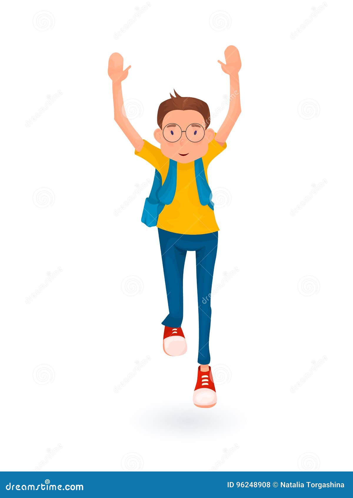 Appy Boy Running With Backpack. Back To School. Cartoon Style. Vector ...