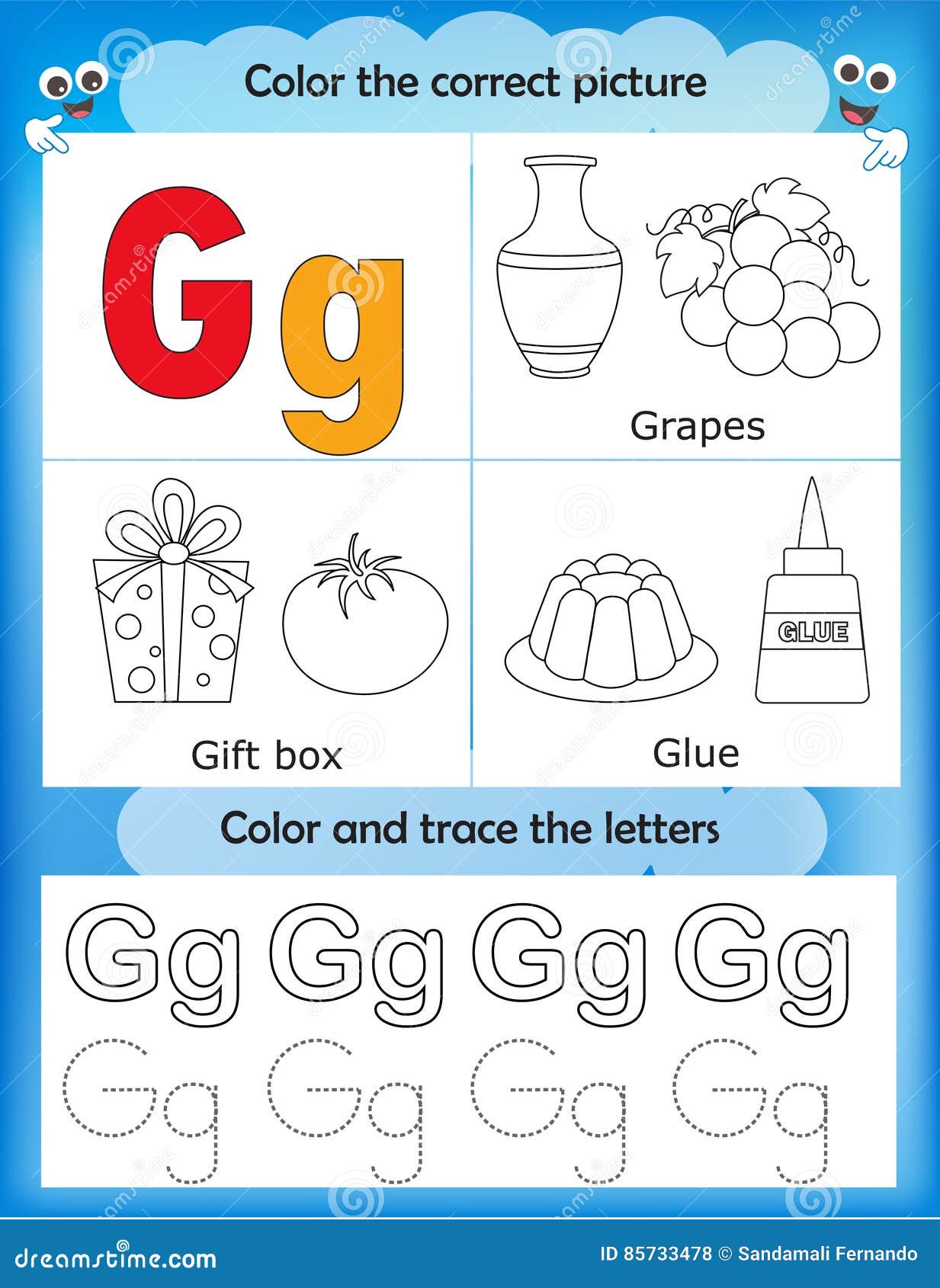 Aprendizagem Do Alfabeto E Letra G Da Cor Ilustração Stock - Ilustração ...