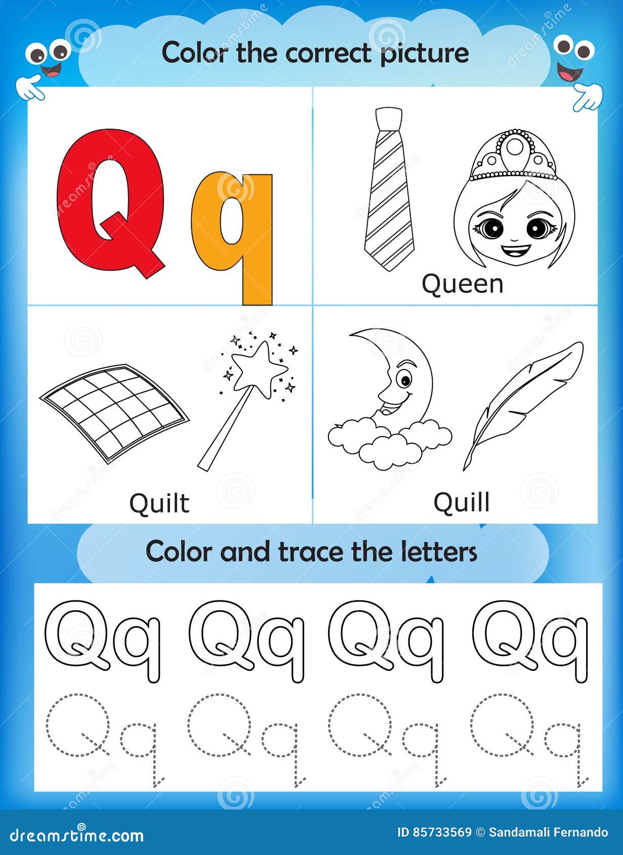 Aprendizagem Do Alfabeto E Letra Q Da Cor Ilustração Stock - Ilustração ...