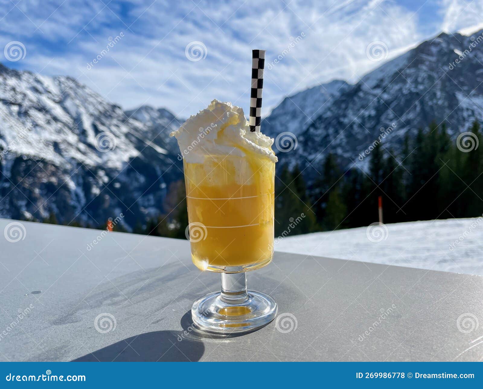 Apres-ski Cocktail, after Ski, in Austrian Alps. Bombardino, Miniature ... Apres-ski Cocktail, after Ski, in Austrian Alps. Bombardino, Miniature ...