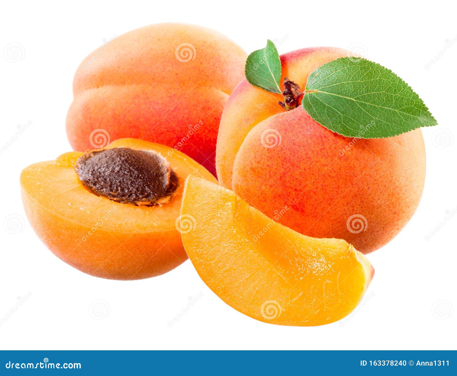 Apricot. Fruit with Half and Slice Isolated on White Stock Photo ...