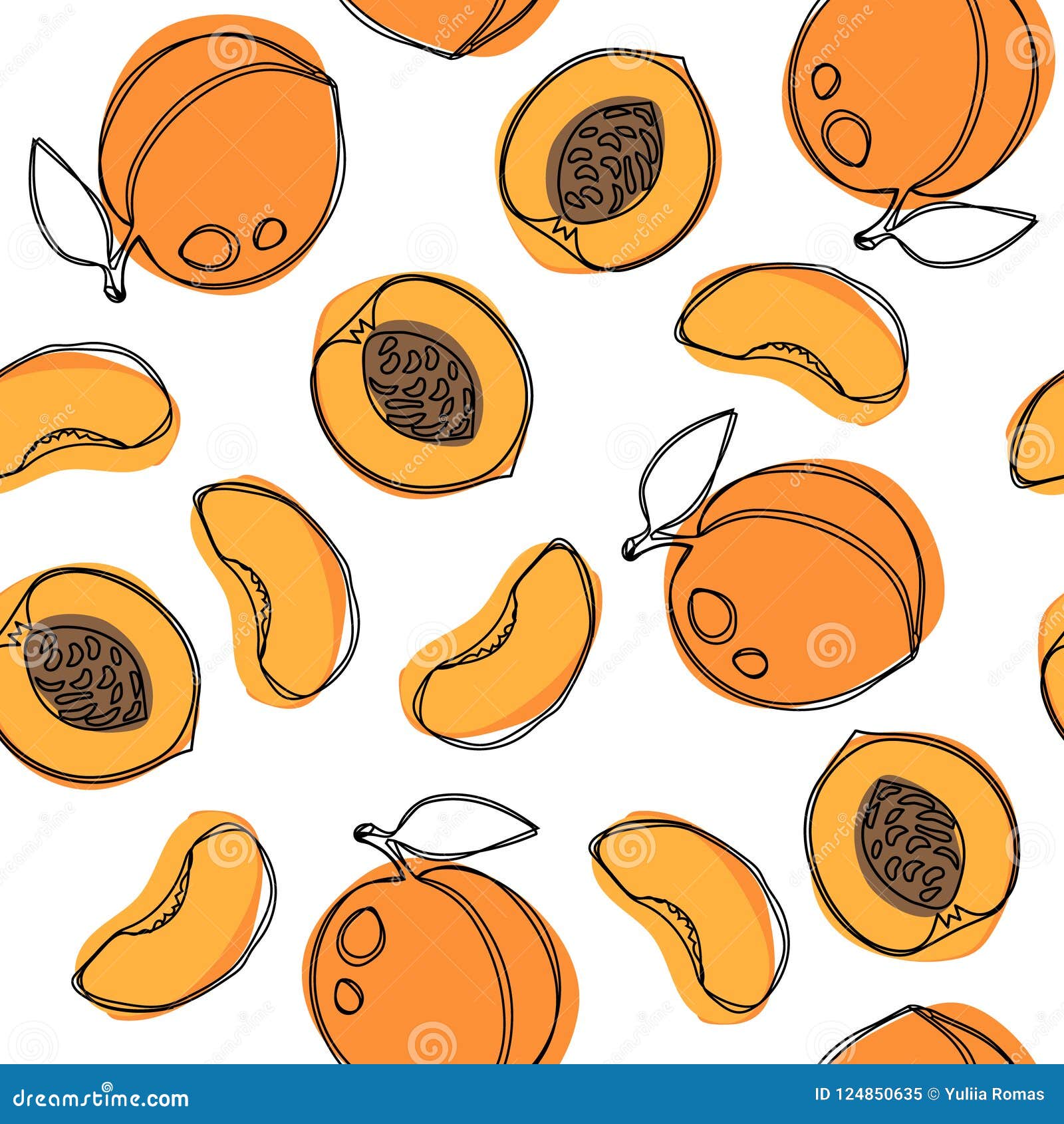 Apricot Slice Seamless Pattern. Hand Drawn Vector Illustration. Stock ...