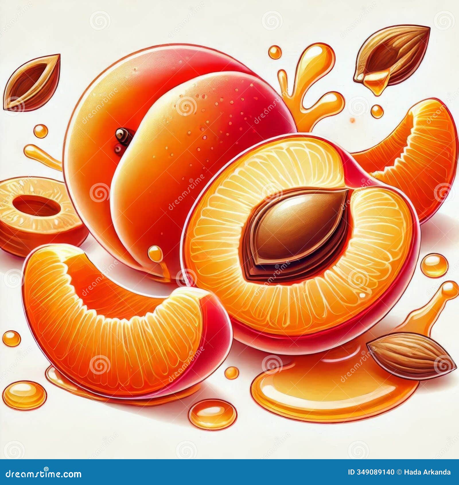 Apricot and Sliced Pieces Vector Illustration Isolated on White Stock ...
