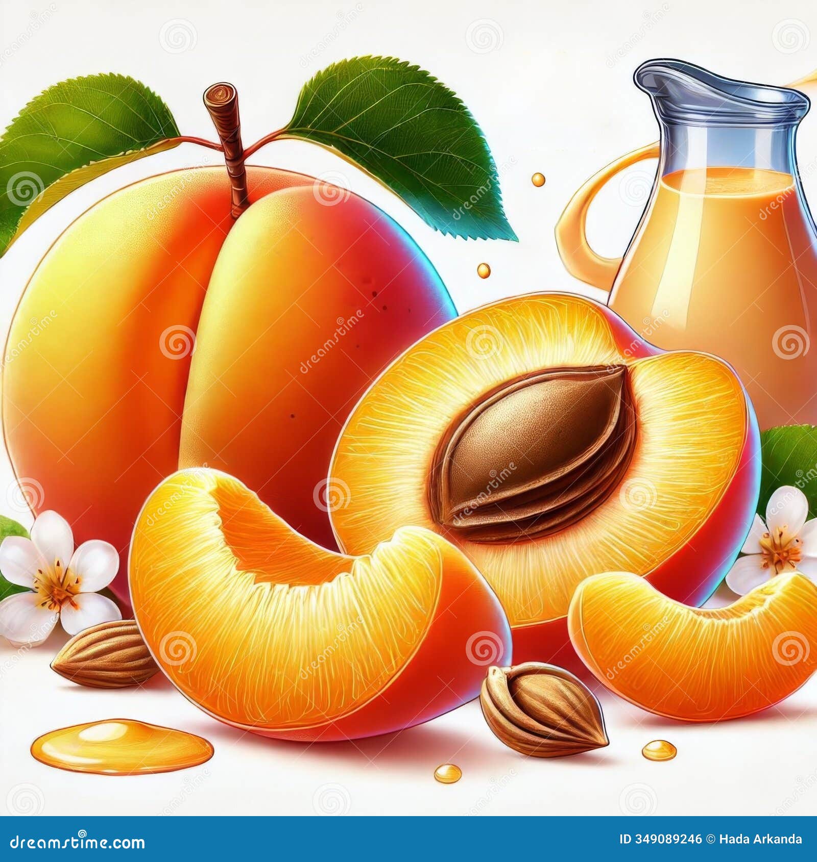 Apricot and Sliced Pieces Vector Illustration Isolated on White Stock ...