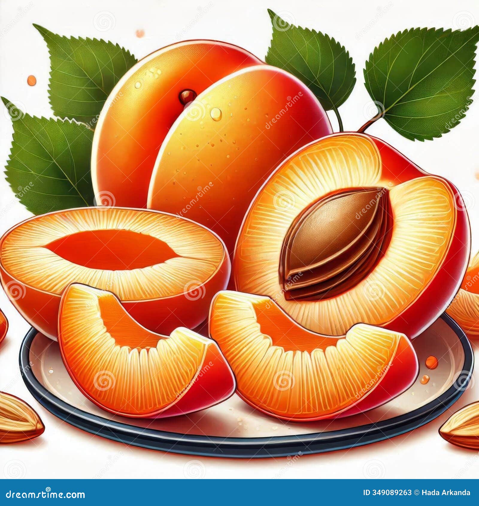 Apricot and Sliced Pieces Vector Illustration Isolated on White Stock ...