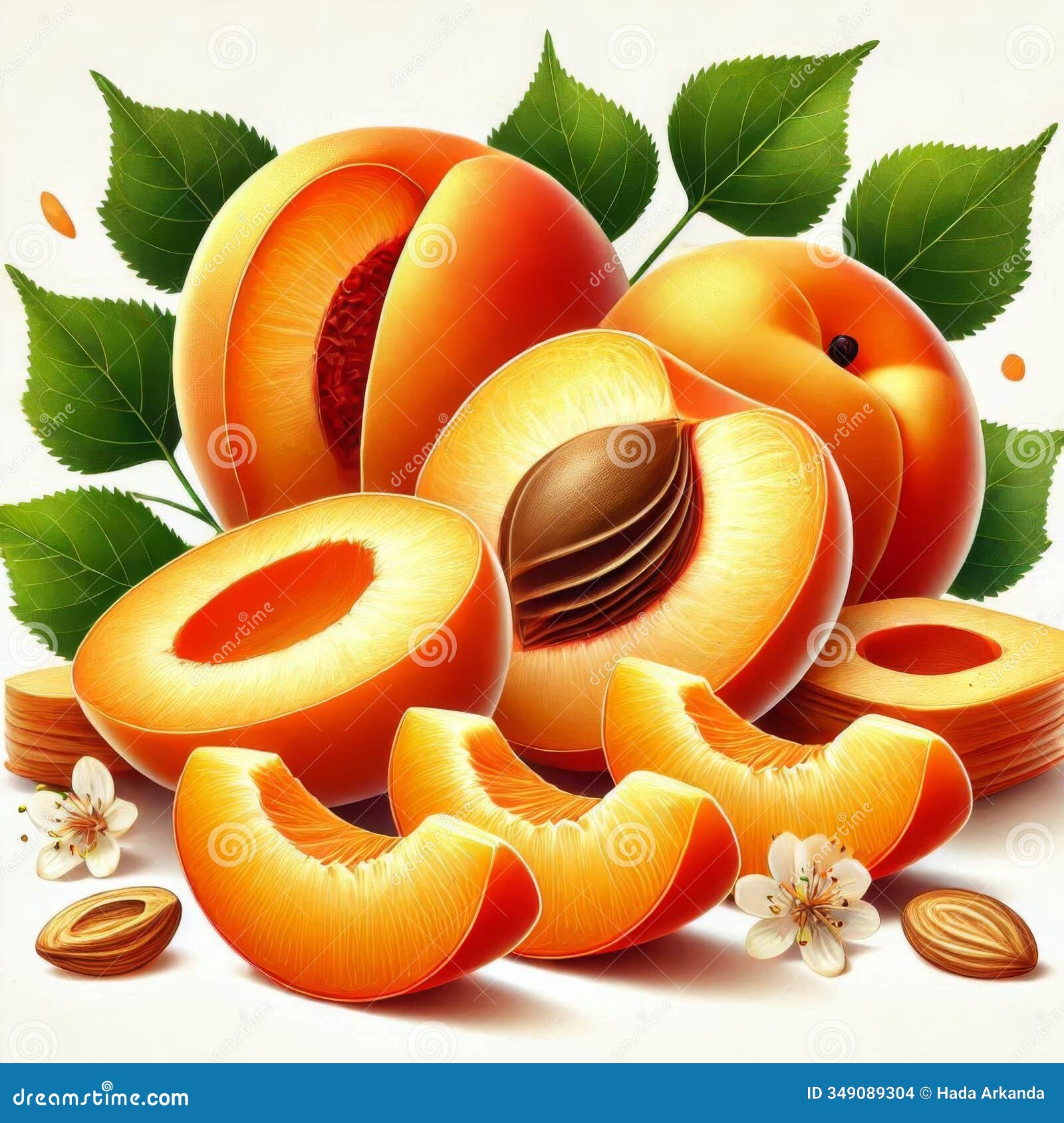 Apricot and Sliced Pieces Vector Illustration Isolated on White Stock ...