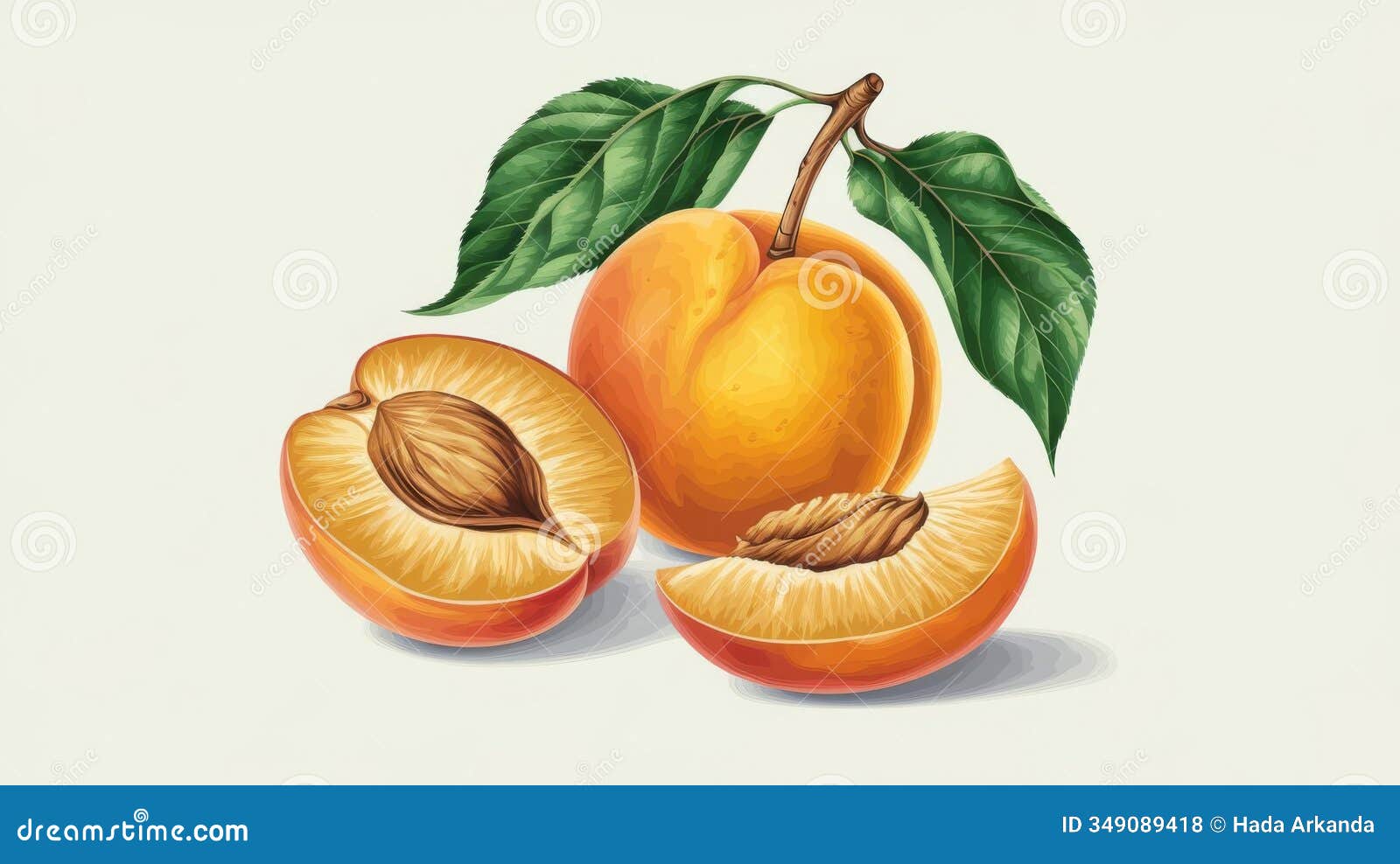 Apricot and Sliced Pieces Vector Illustration Isolated on White Stock ...