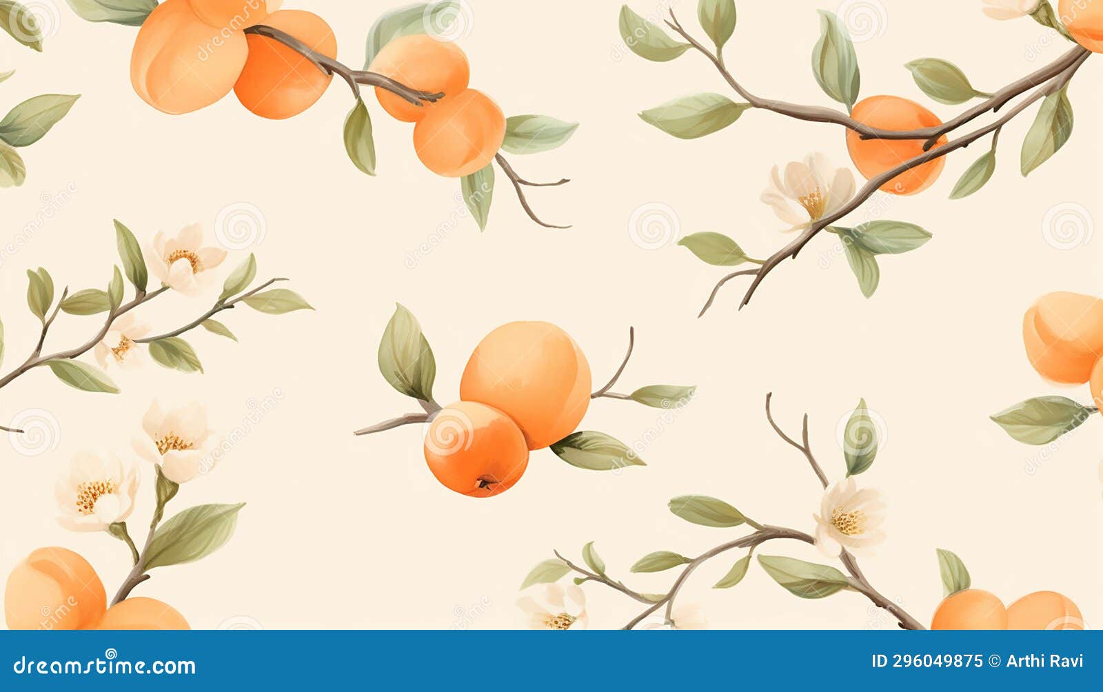 Apricots and Branches in Watercolor Stock Illustration - Illustration ...