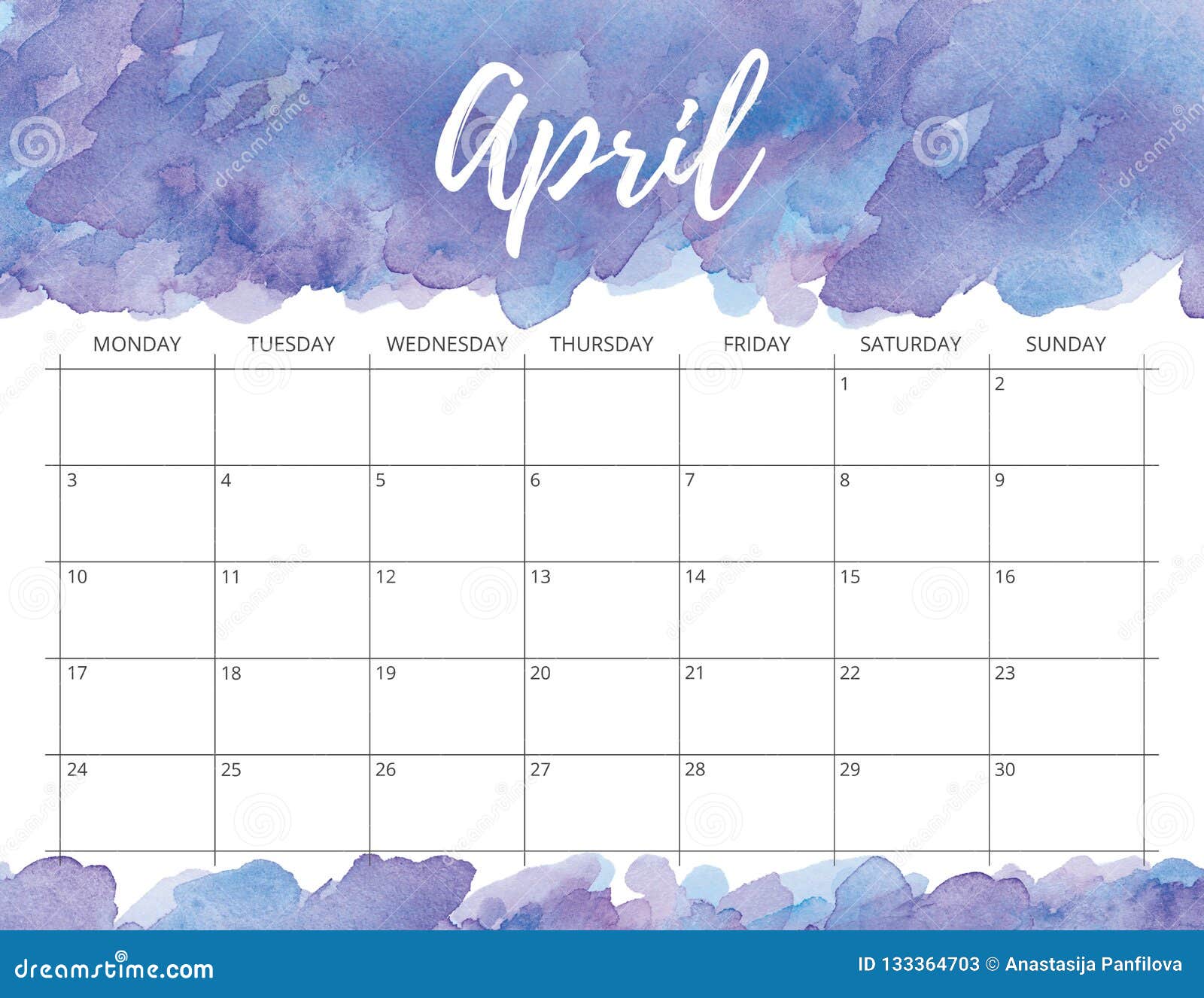 April-Aquarellkalender stock abbildung. Illustration von betriebsbereit ...
