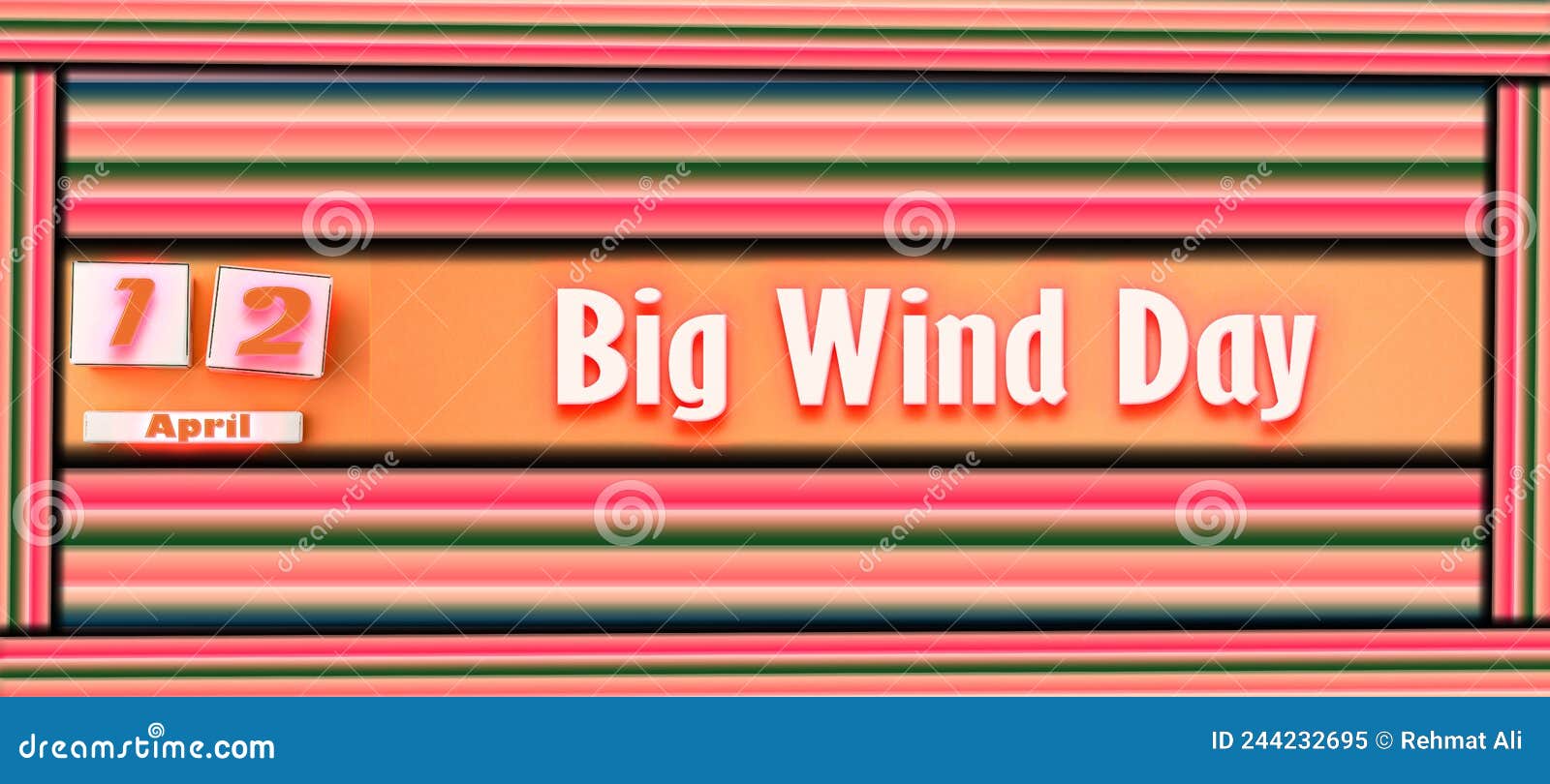 12 April, Big Wind Day, Neon Text Effect on Background Stock ...