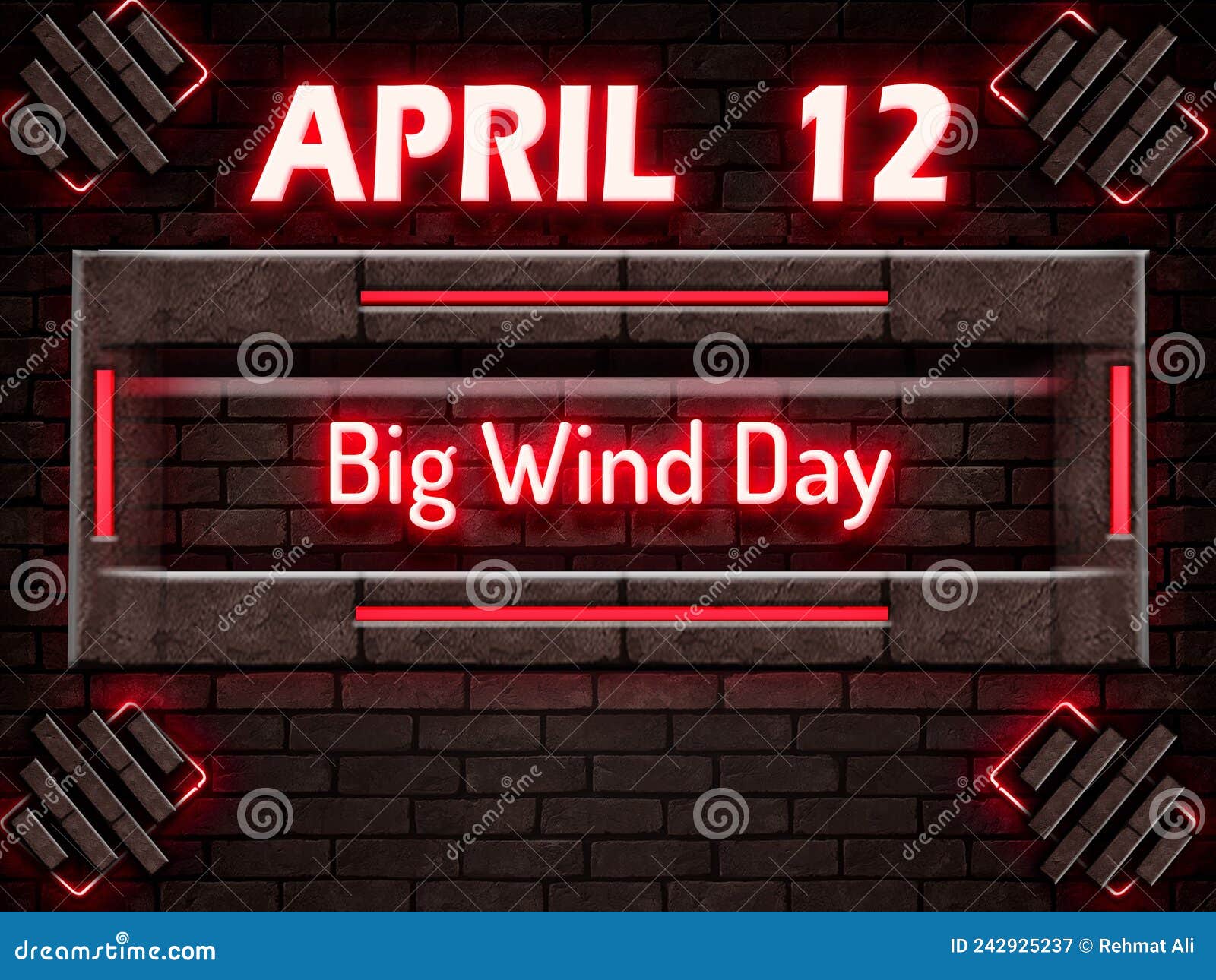 12 April, Big Wind Day, Neon Text Effect on Bricks Background Stock ...