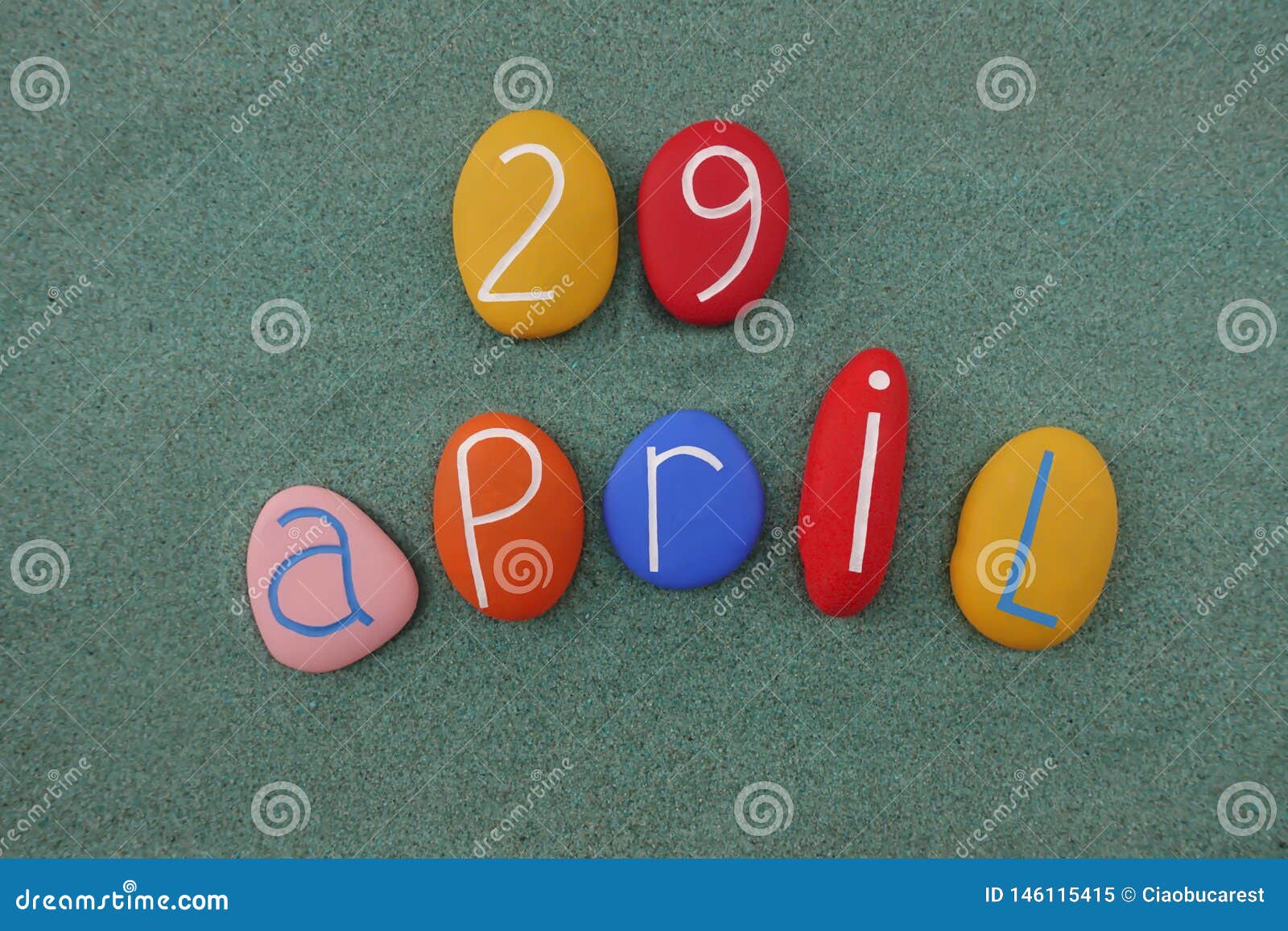 29 April, Calendar Date with Colored Stones Over Green Sand Stock Image ...