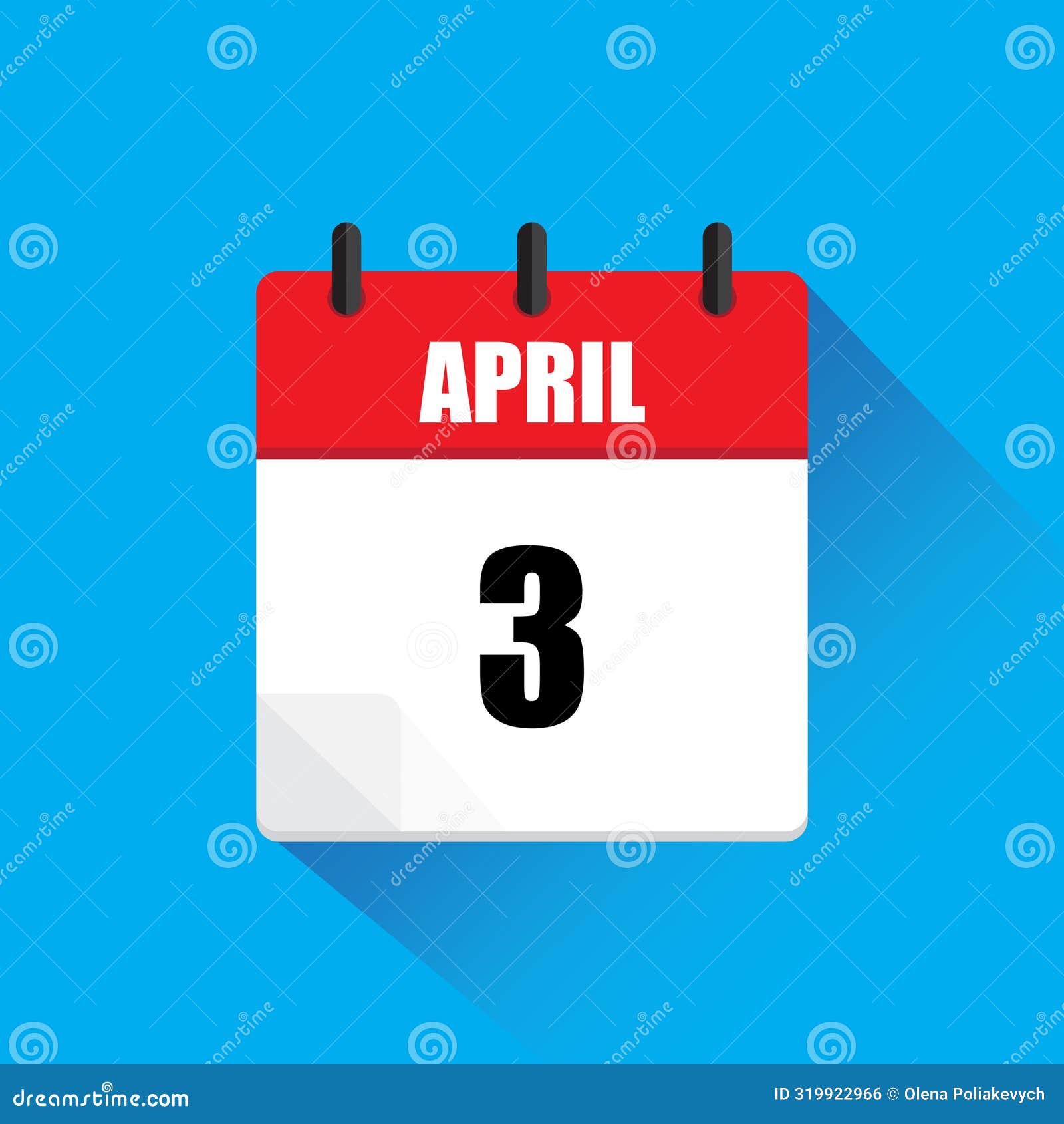 April Calendar Icon. Date Three. Red and White. Vector Design Stock ...