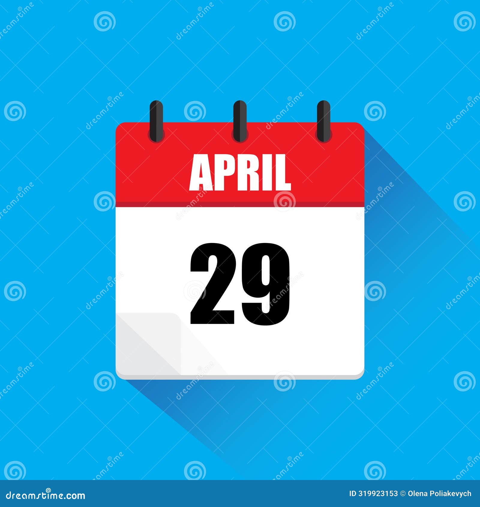 April Calendar Icon. Date Twenty Nine. Red and White. Vector Design ...
