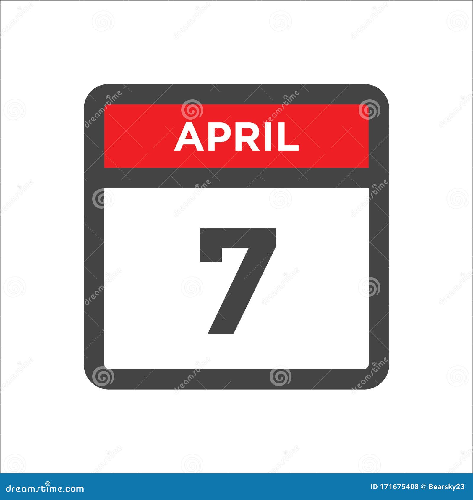 April 7 Calendar Icon with Day of Month Stock Vector - Illustration of ...