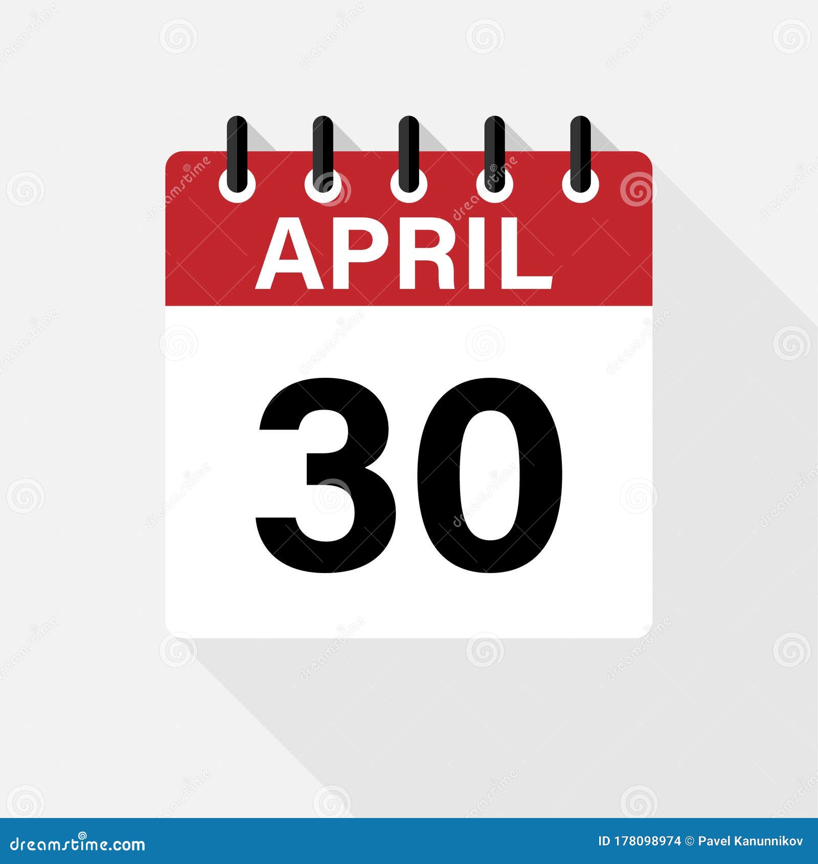 April - Calendar Icon. Calendar Icon with Shadow. Flat Style. Date, Day ...