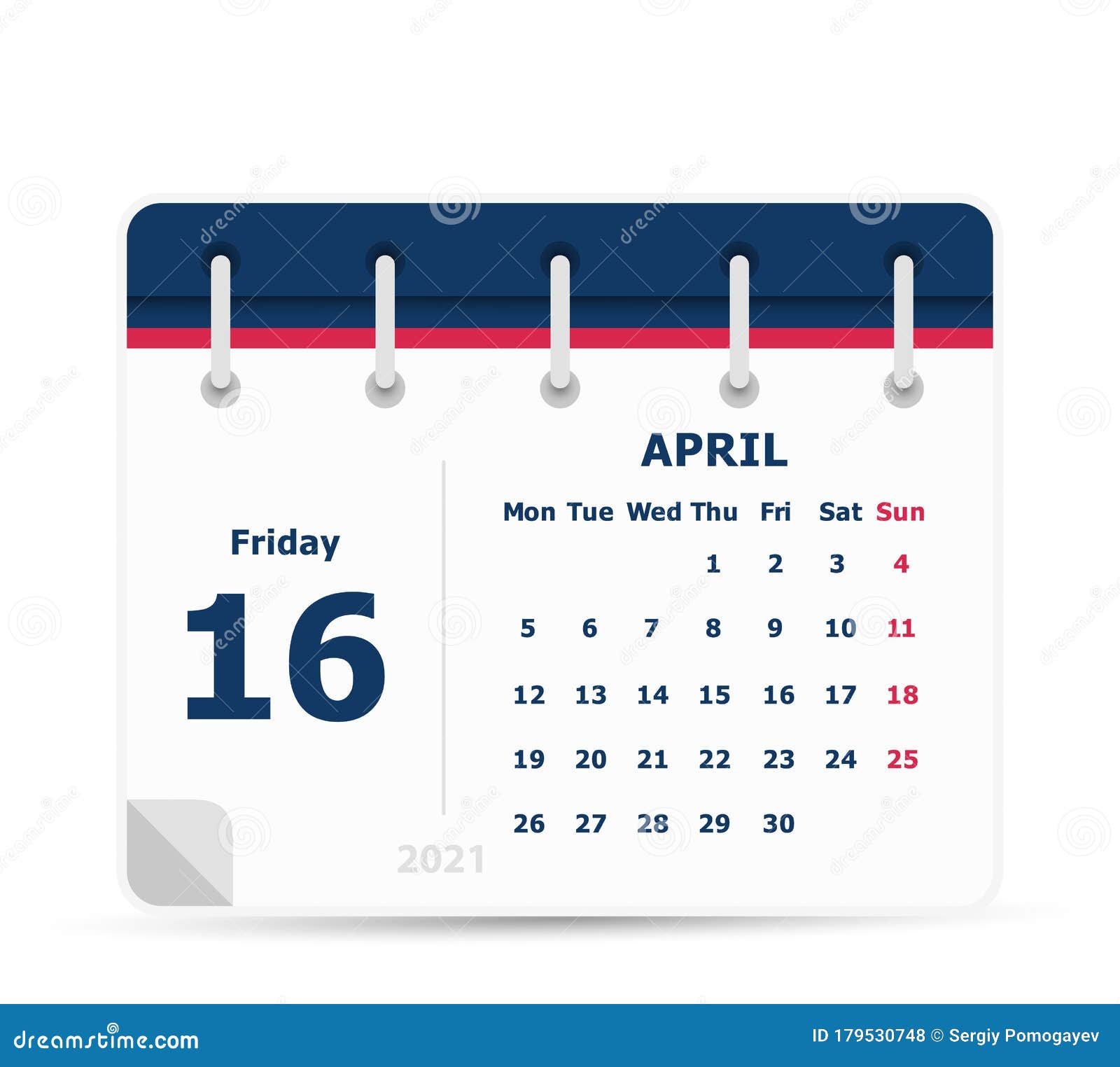 April 16 - Calendar Icon - 2021 Stock Vector - Illustration of calendar ...