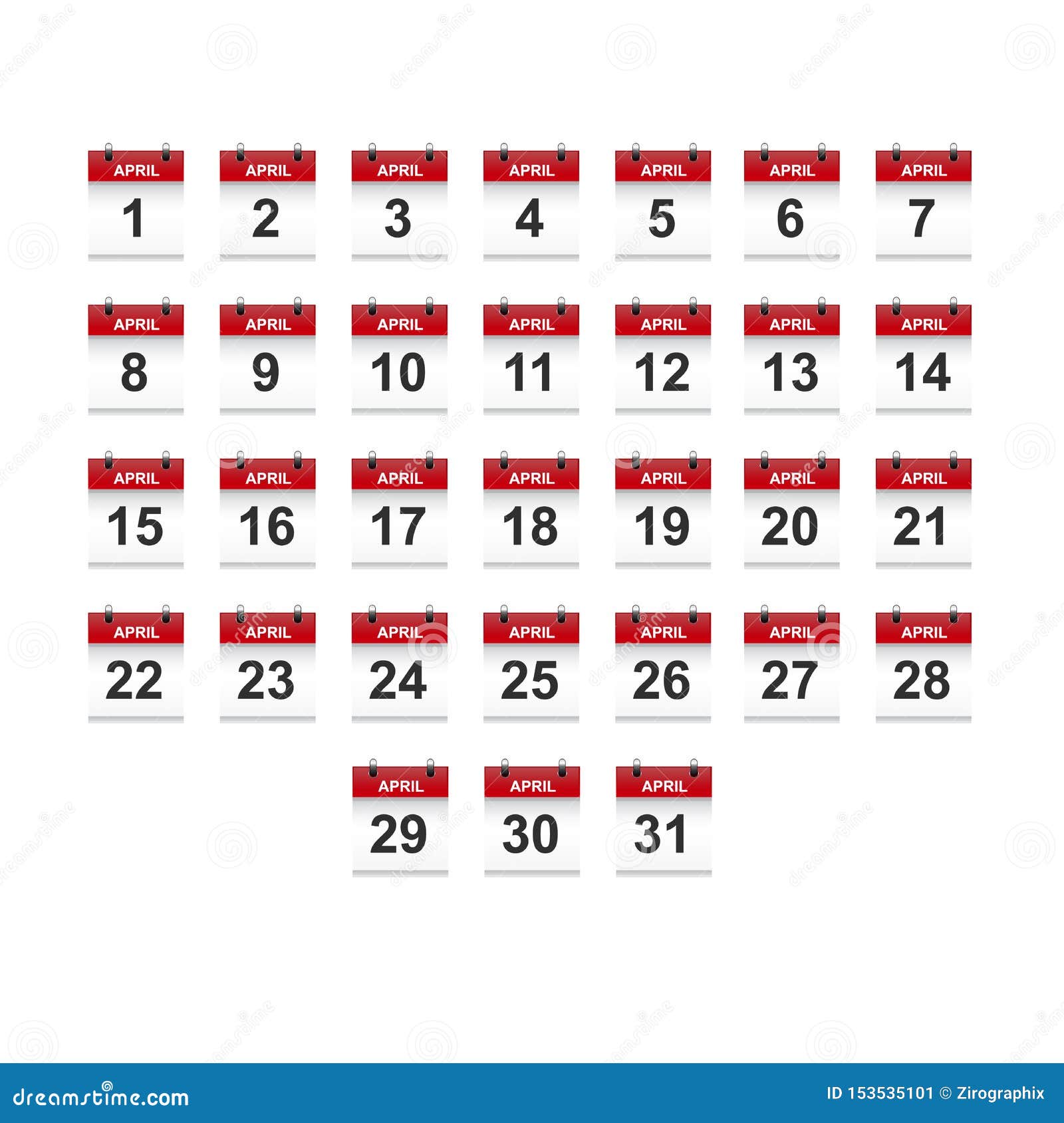 April Calendar 1-31 Illustration Vector Art Stock Vector - Illustration ...