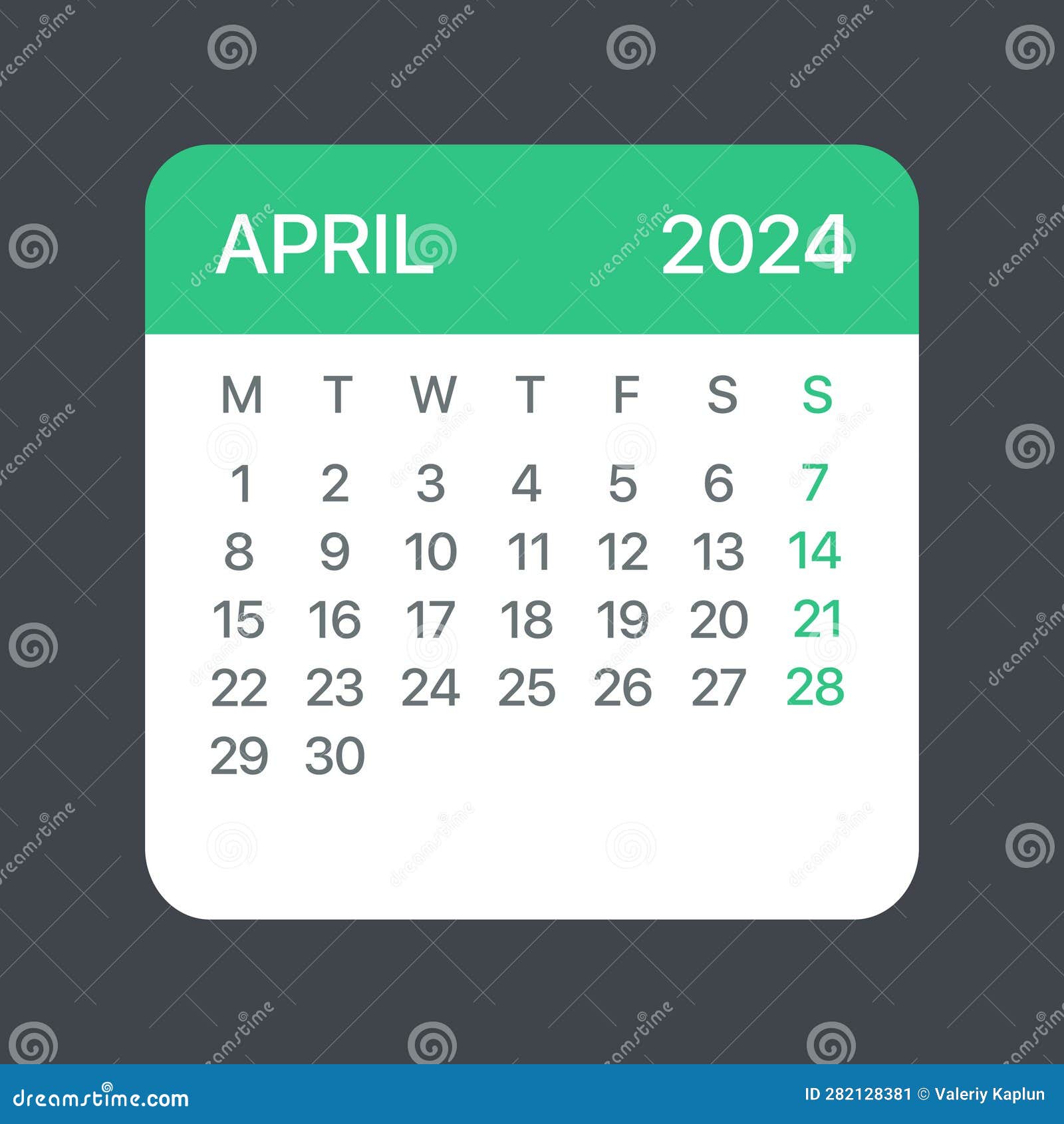 April 2024 Calendar Leaf - Vector Template Graphic Illustration Stock ...