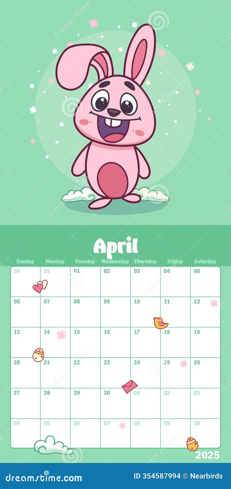 April Calendar Page with an Easter Bunny Mascot Stock Illustration ...