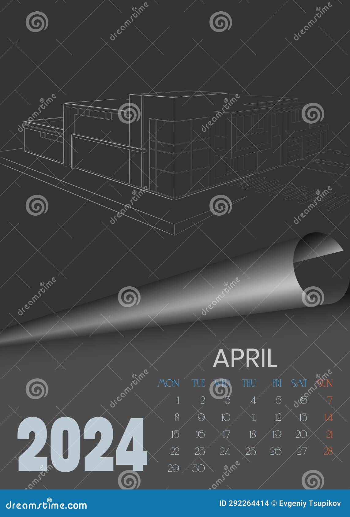 4 April. Calendar for 2024 stock vector. Illustration of page - 292264414