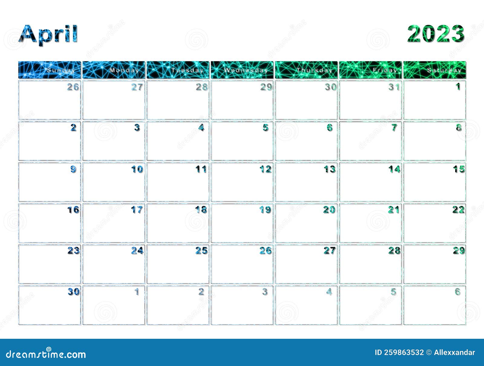 April 2023 Calendar, Week Start Sunday Stock Illustration ...