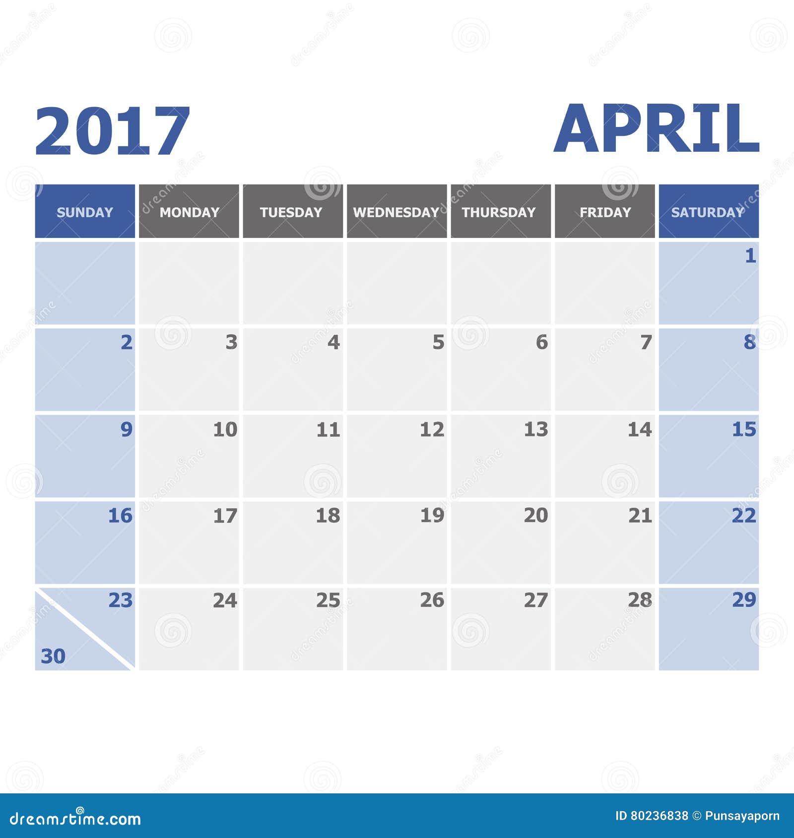 2017 April Calendar Week Starts on Sunday Stock Vector - Illustration ...