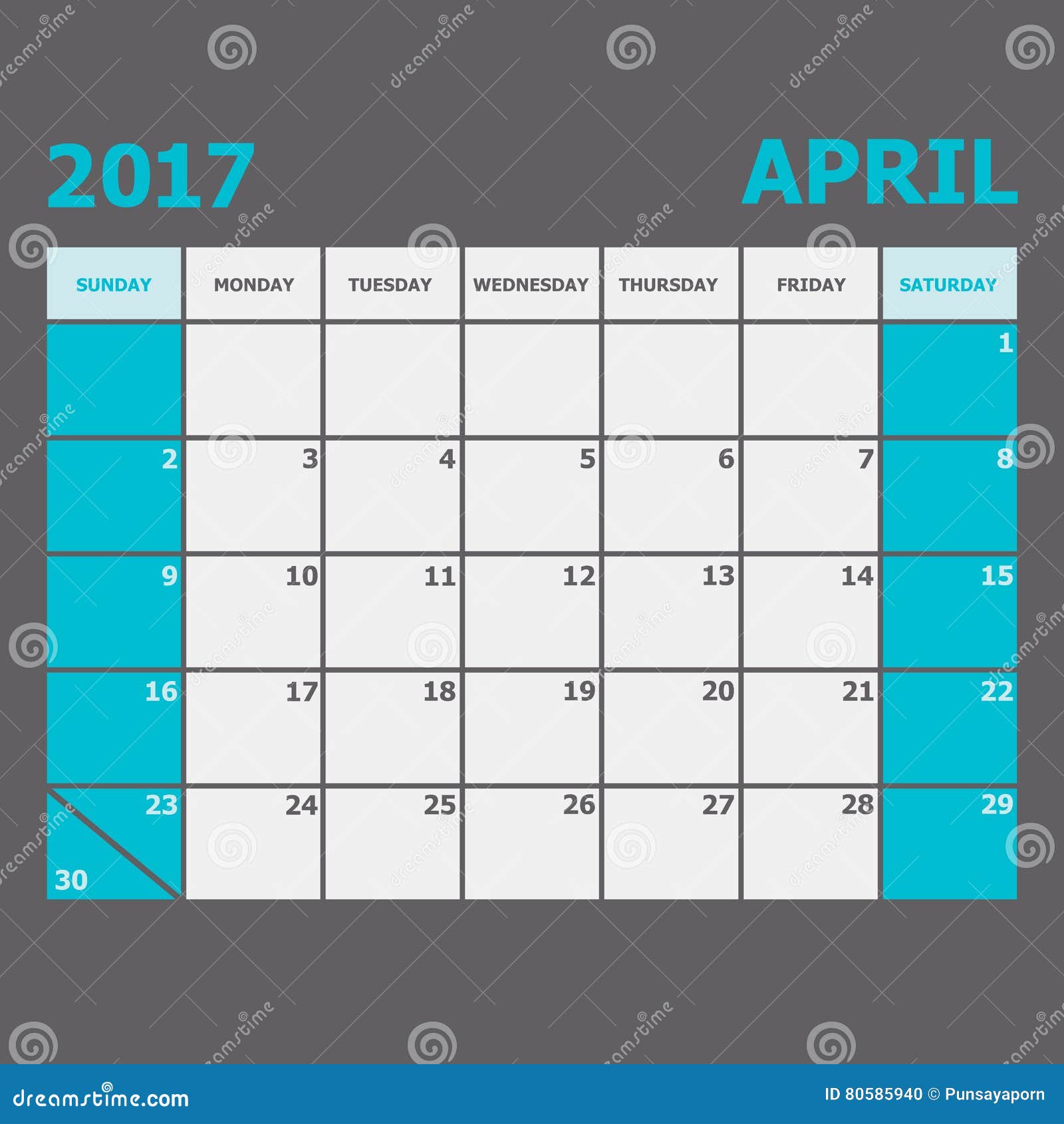 April 2017 Calendar Week Starts on Sunday Stock Vector - Illustration ...