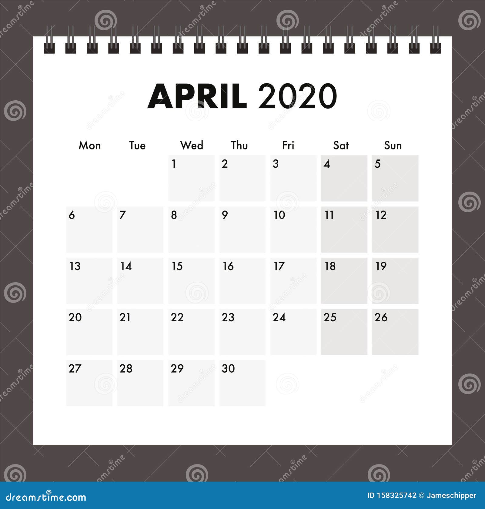 April 2020 Calendar. English Desk Or Wall Calender Template. Vector ...