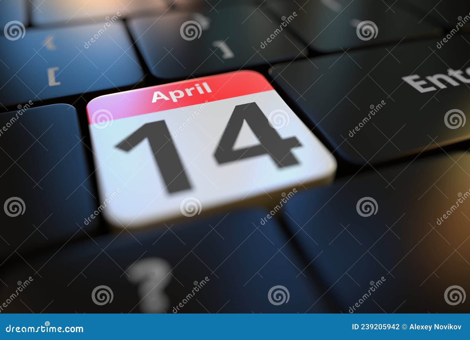 April 14 Date on a Keyboard Key, 3d Rendering Stock Illustration ...