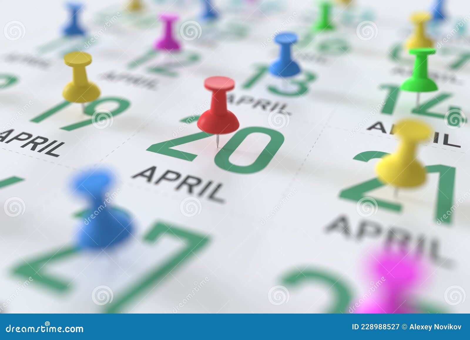 April 20 Date and Push Pin on a Calendar, 3D Rendering Stock ...