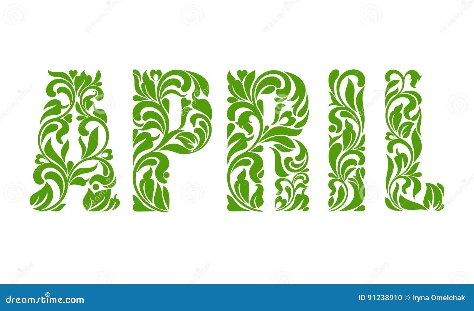 APRIL. Decorative Font with Swirls and Floral Elements Isolated Stock ...