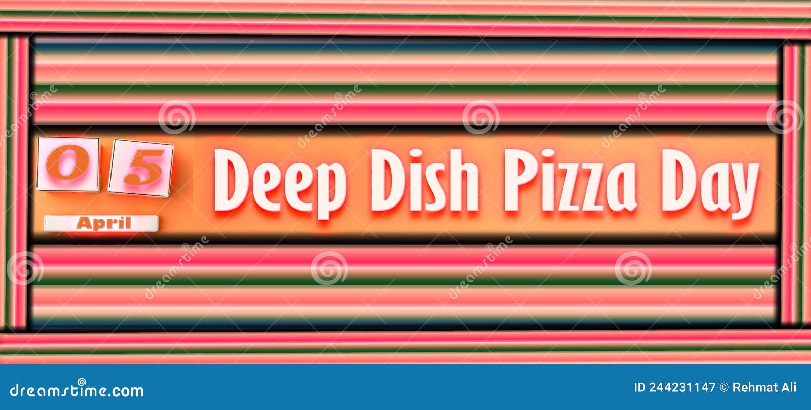 05 April Deep Dish Pizza Day Neon Text Effect On Background Stock