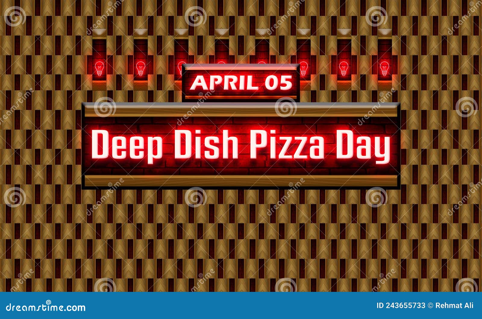 05 April Deep Dish Pizza Day Neon Text Effect On Bricks Background