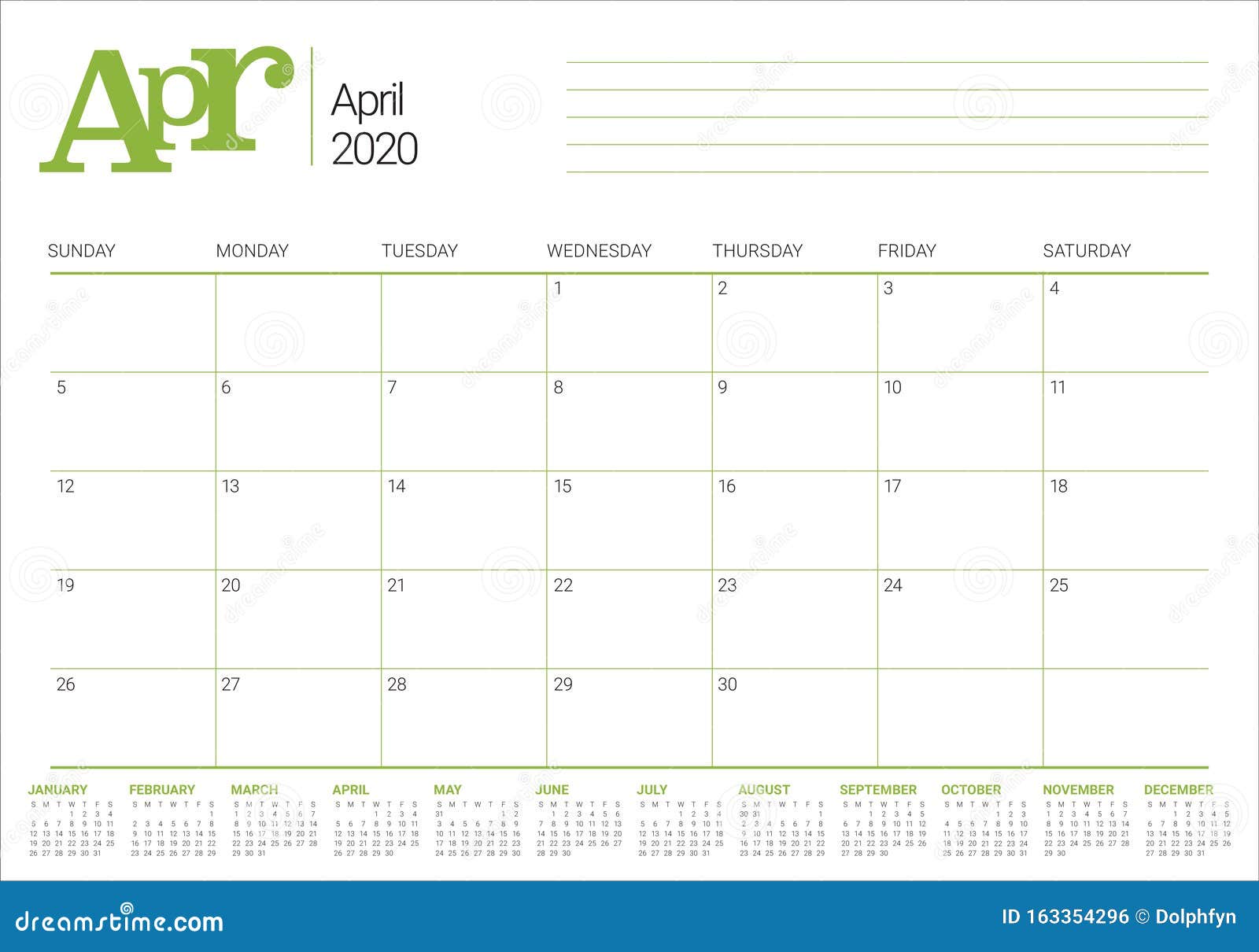 April 2020 Desk Calendar Vector Illustration Stock Vector ...
