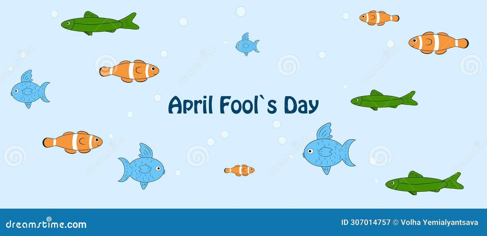 April Fool Fish. Banner Template with Different Fish in Sea. Vector ...