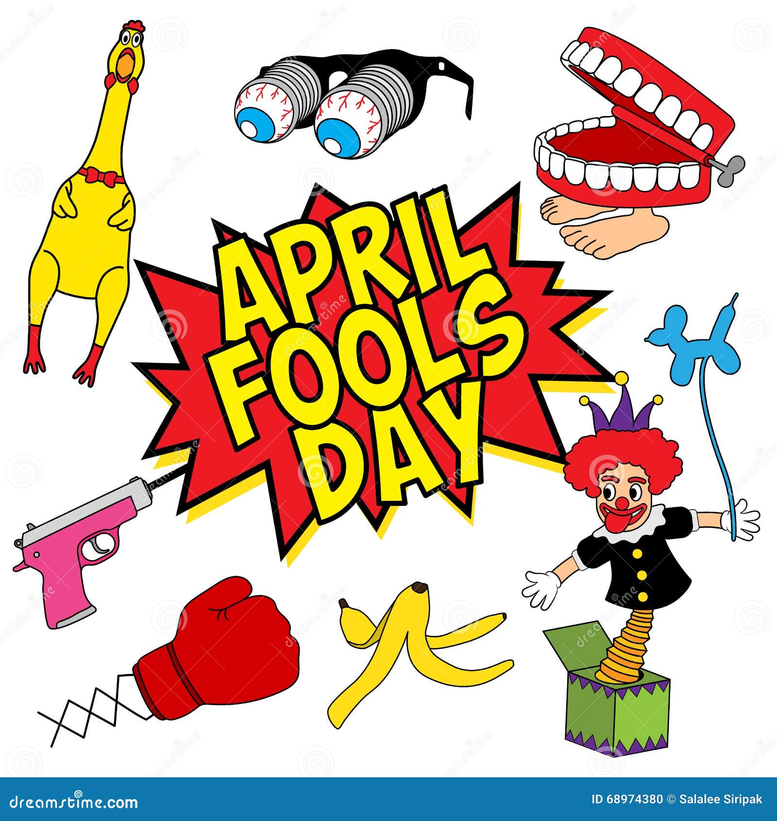 April Fools Day Fun Stuff Set Stock Illustration - Illustration of ...