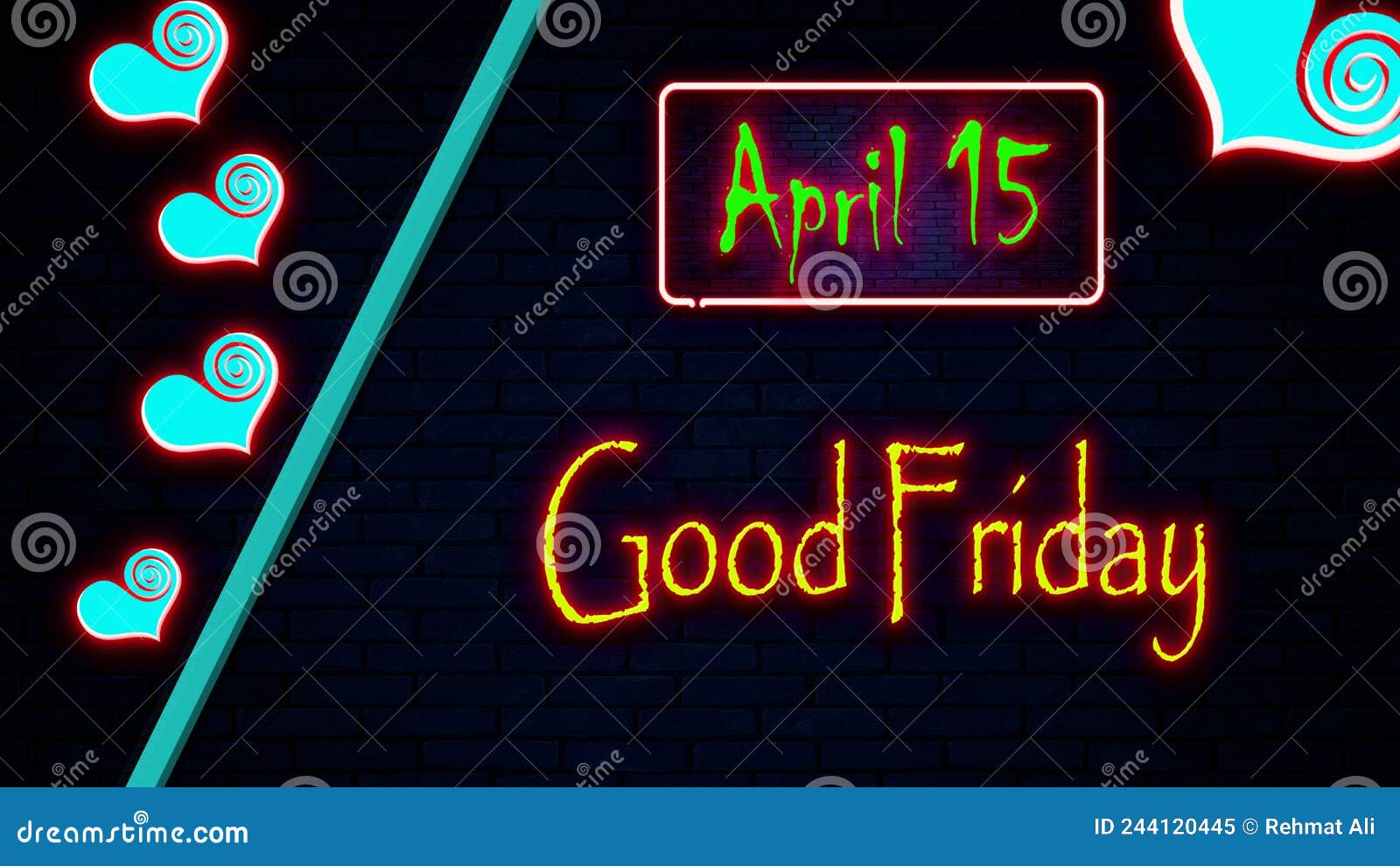 15 April, Good Friday, Neon Text Effect on Bricks Background Stock ...