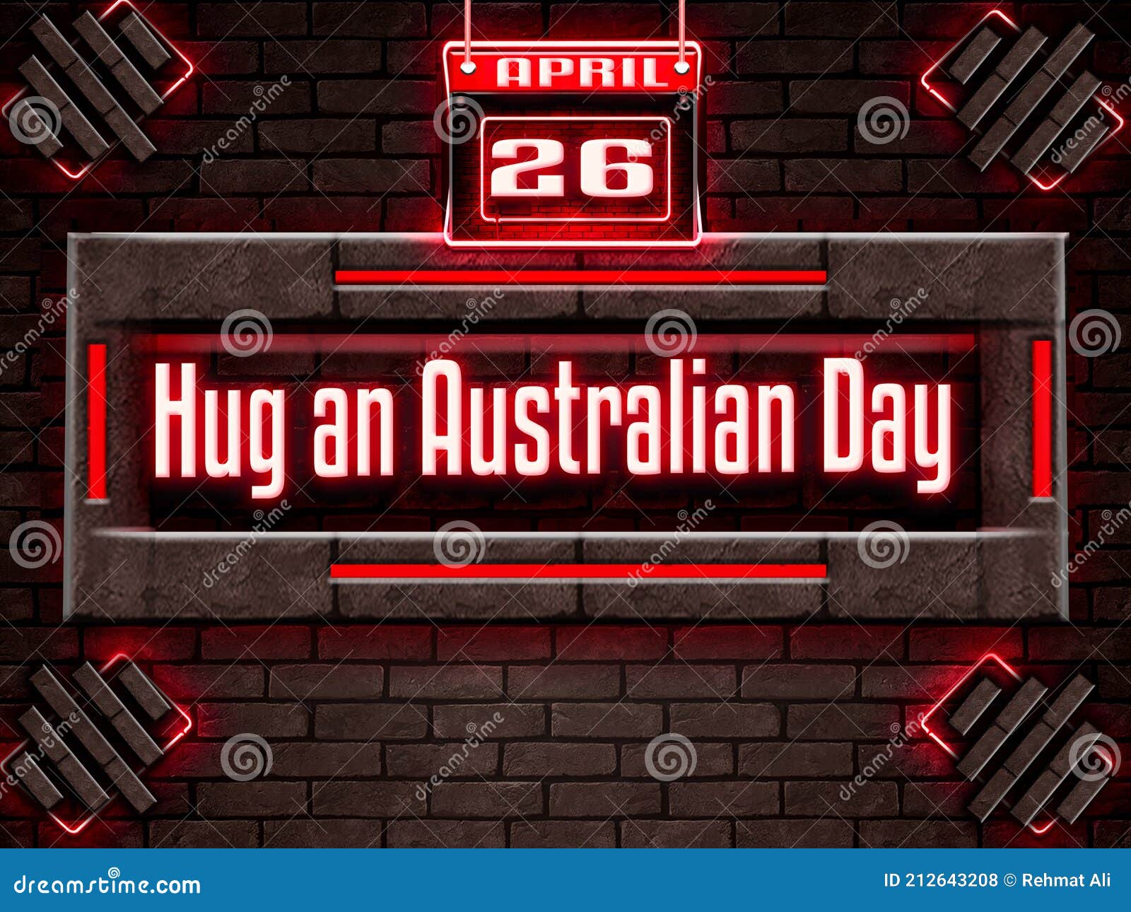 26 April, Hug an Australian Day, Neon Text Effect on Bricks Background ...