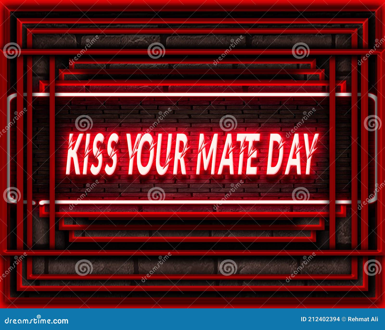 28 April Kiss Your Mate Day Neon Text Effect On Bricks Background