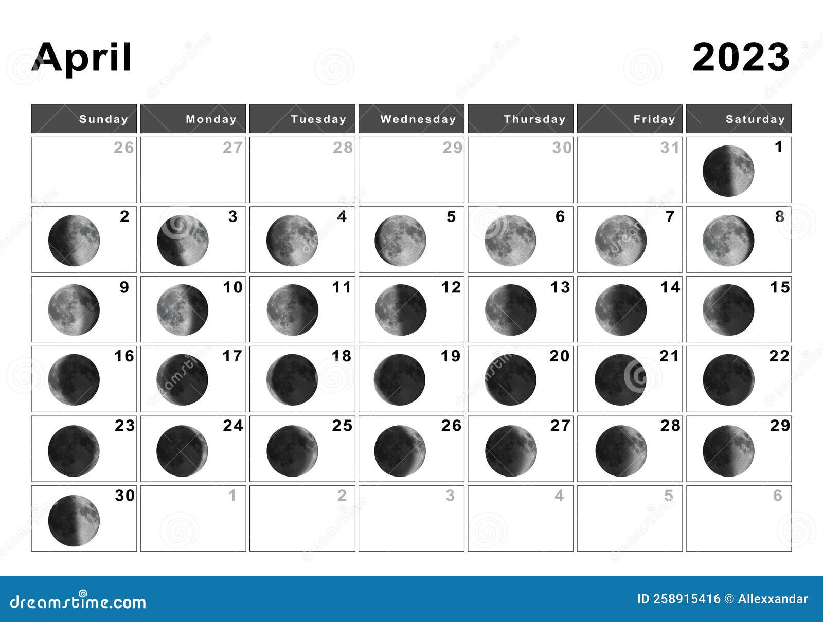 April 2023 Lunar Calendar, Moon Cycles Stock Illustration ...