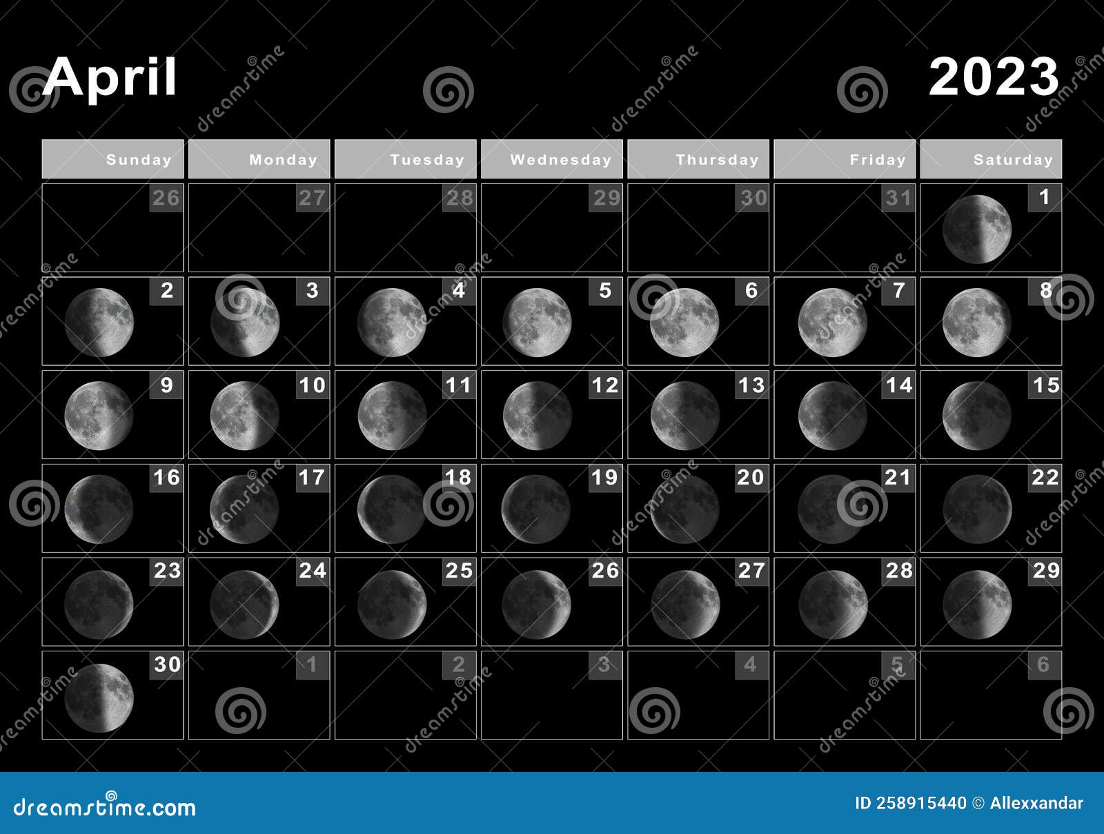 April 2023 Lunar Calendar, Moon Cycles Stock Illustration ...