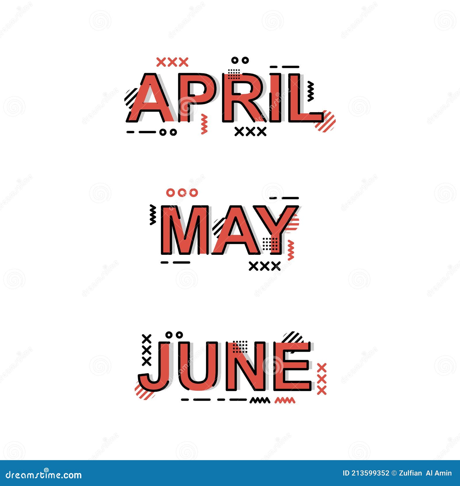 April, May, and June Abstract Typography Style. Stock Vector ...