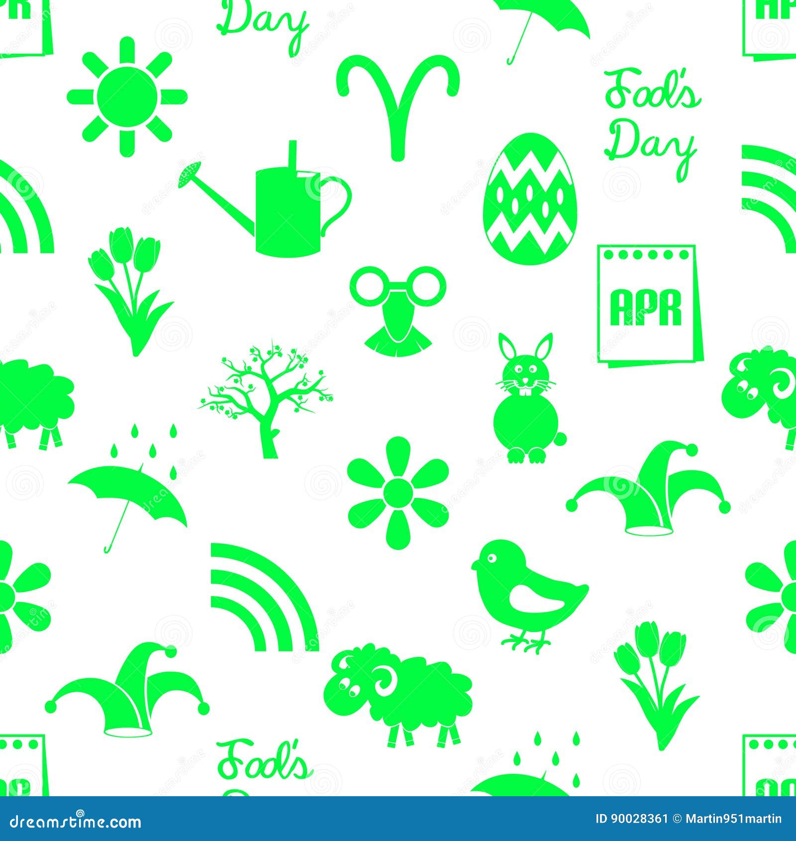 April Month Theme Set of Simple Green Icons Seamless Pattern Eps10 ...
