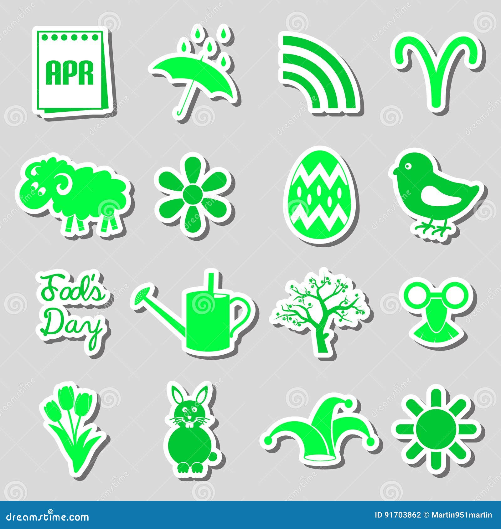 April Month Theme Set of Simple Stickers Stock Vector - Illustration of ...