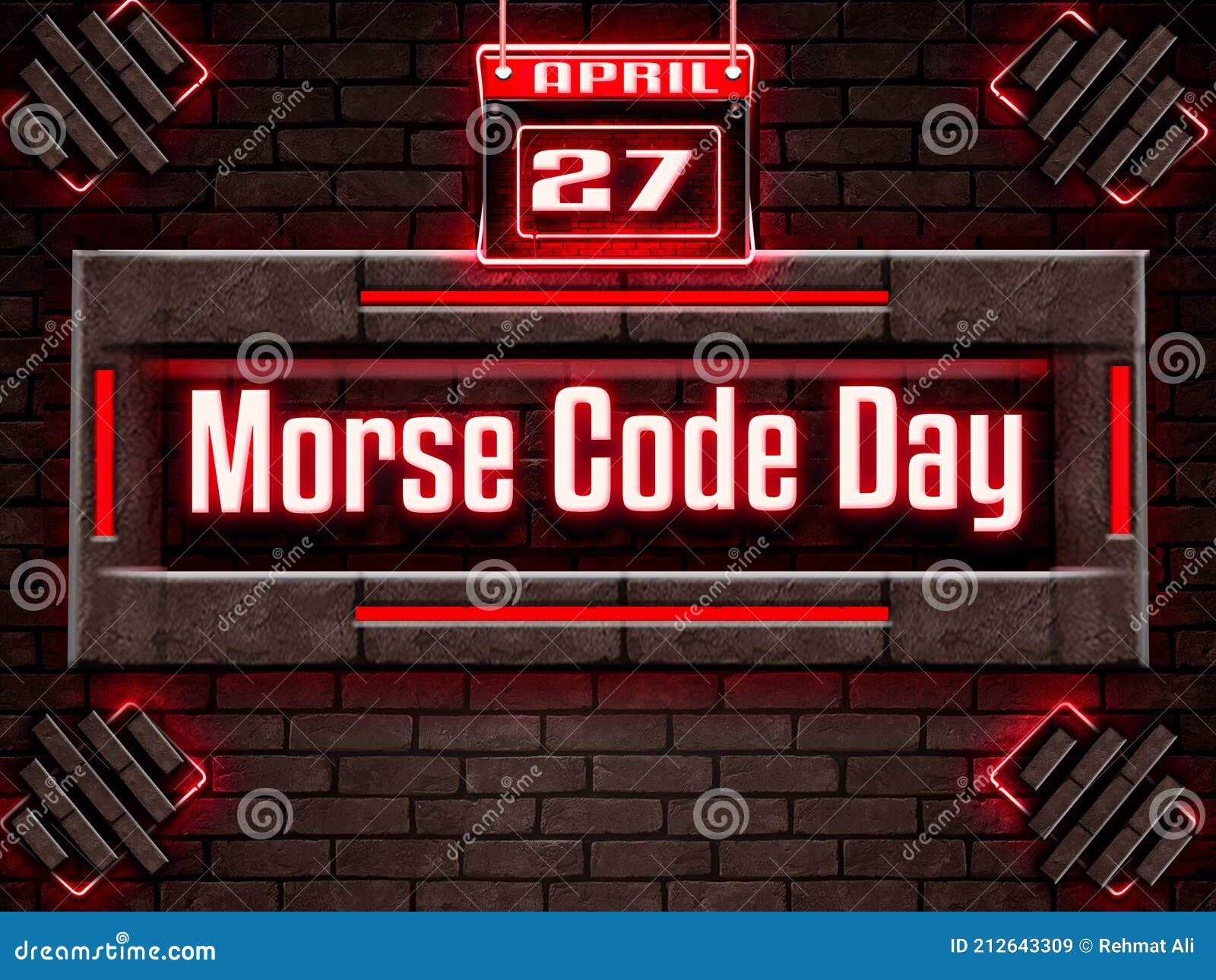 27 April, Morse Code Day, Neon Text Effect on Bricks Background Stock ...